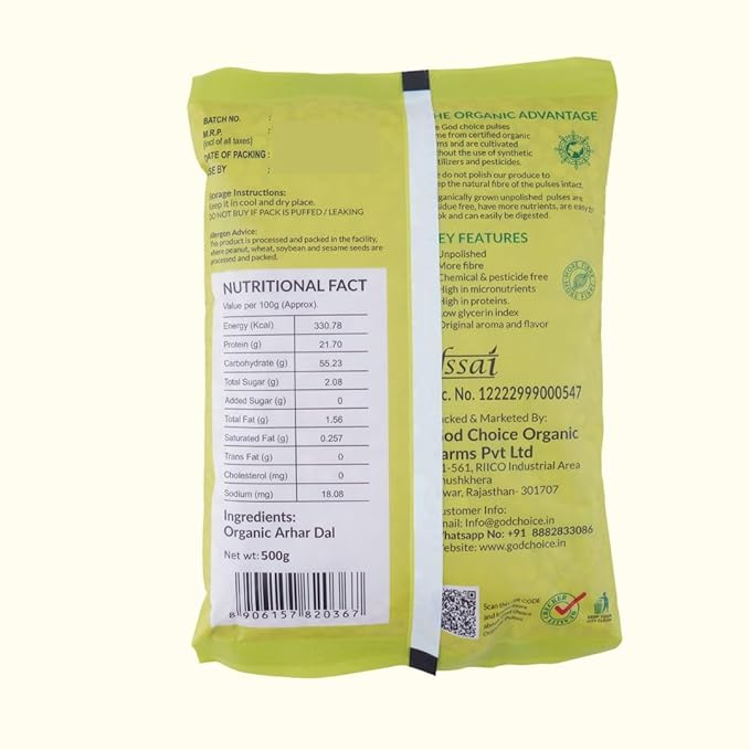 God Choice Organic Farms – Fresh Arhar Dal/Toor Dal (500 gm) – Link Store