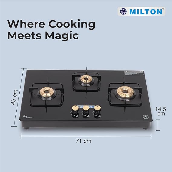 MILTON Champion Toughened Glass Top Gas Stove 3 Burners – Link Store