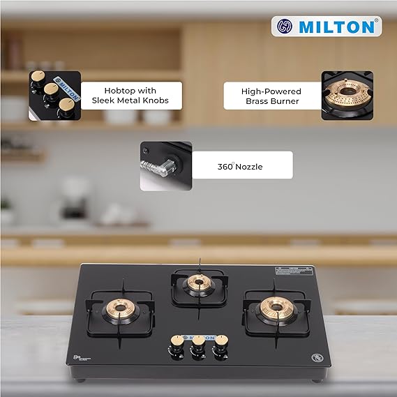 MILTON Champion Toughened Glass Top Gas Stove 3 Burners – Link Store